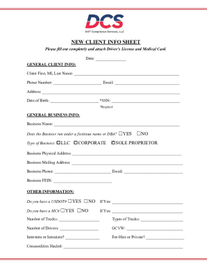 Fillable Online NEW CLIENT INFO SHEET UPDATED Fax Email Print - pdfFiller