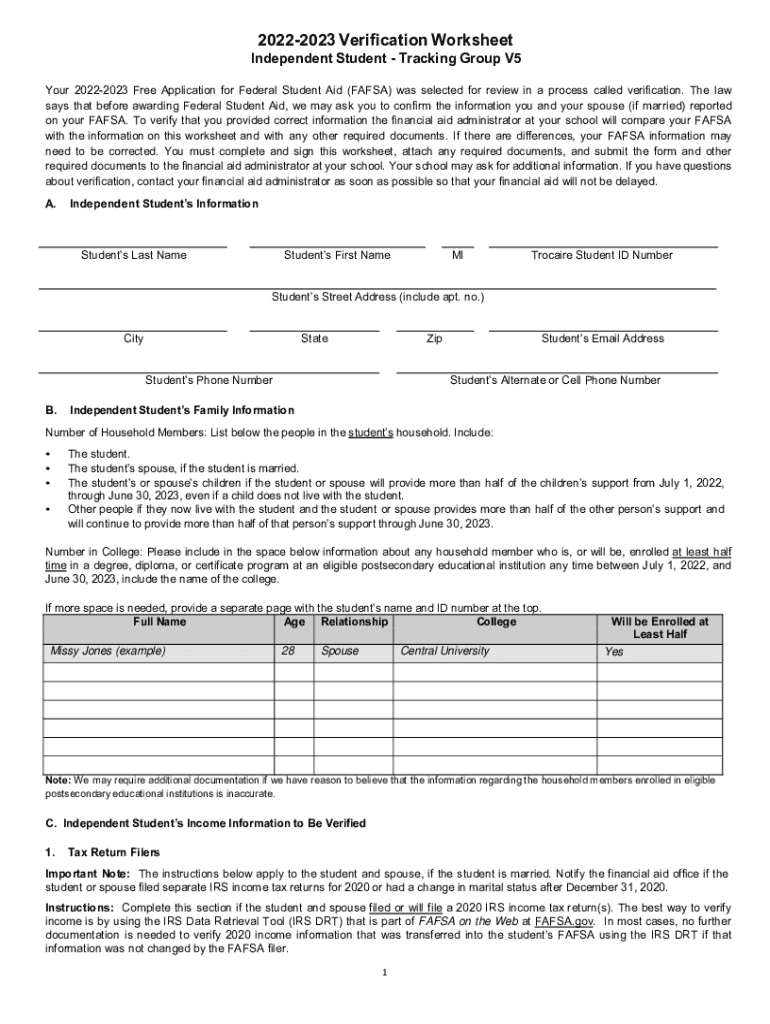 Fillable Online V5 Independent Verification Worksheet 2022-2023. ... Fax Email Print - pdfFiller