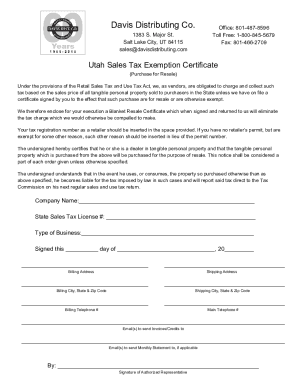 Fillable Online Utah Sales Tax Exemption Certificate Fax Email Print ...