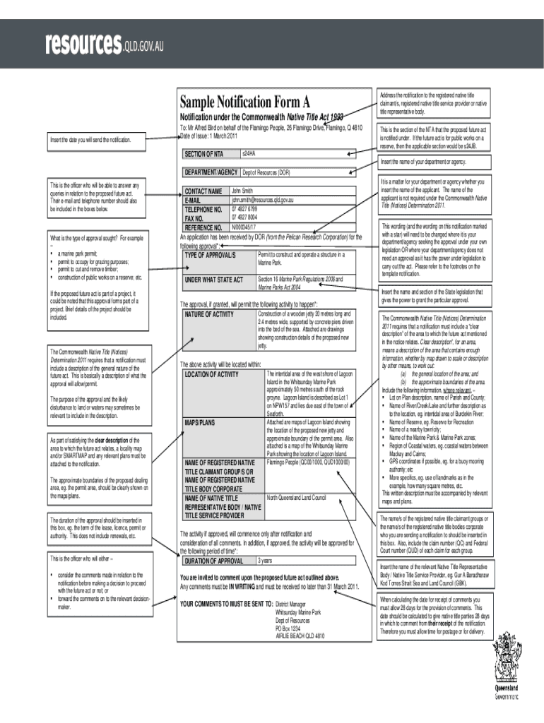 Fillable Online Sample Notification Form A. This is a sample for ...