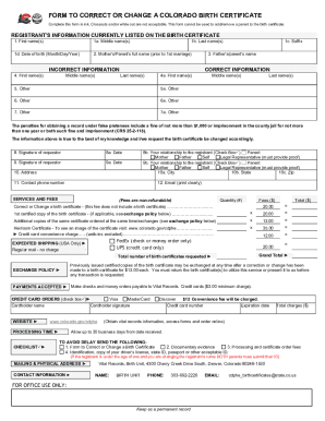 Fillable Online Fillable Online colorado FORM TO CORRECT OR ... Fax ...