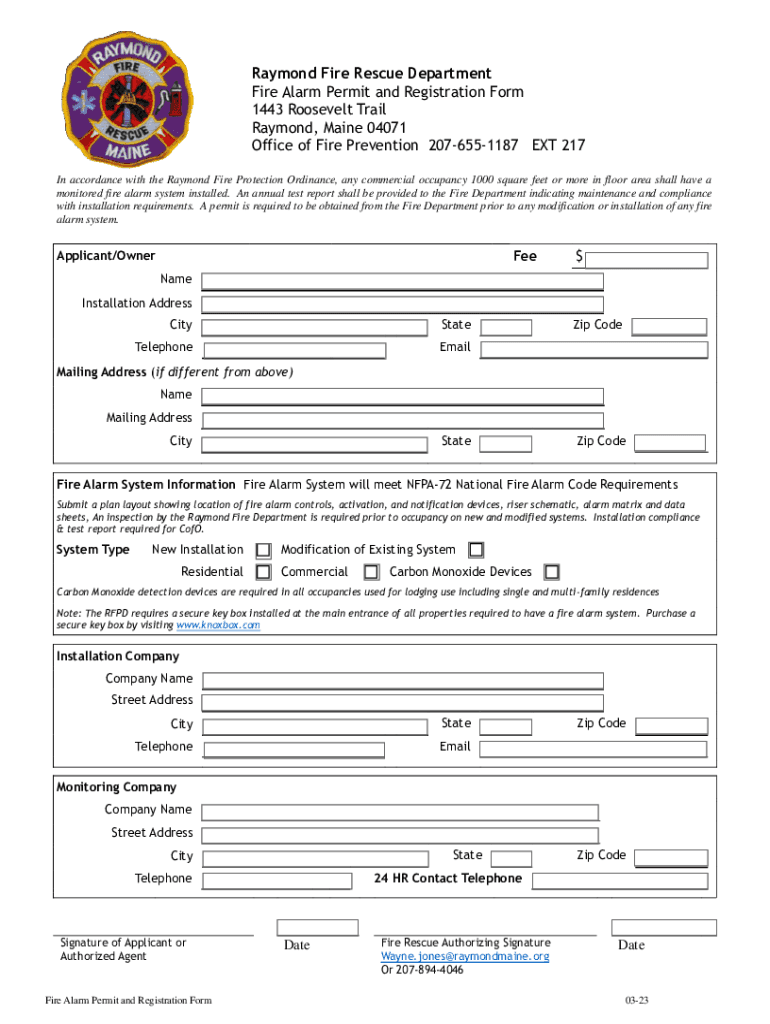 Fillable Online Raymond Fire Rescue Department Fire Alarm Permit and ... Fax Email Print - pdfFiller