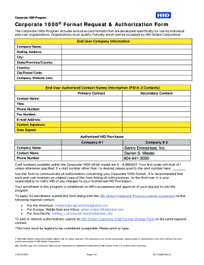 Fillable Online Form for HID Corporate 1000 Format Request ...