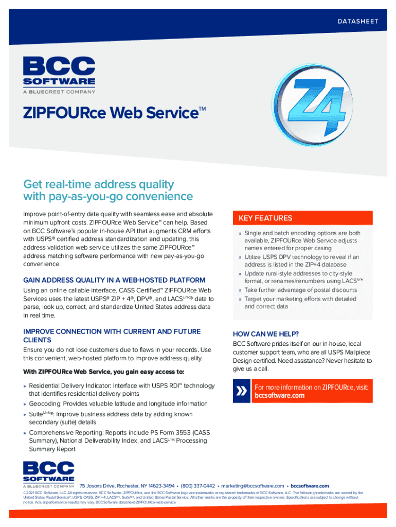 Fillable Online BCC Software Introduces ZIP FOURce Data-Enhancing Application Fax Email Print ...