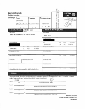 Fillable Online Form 410: Statement of Organization (Recipient ...
