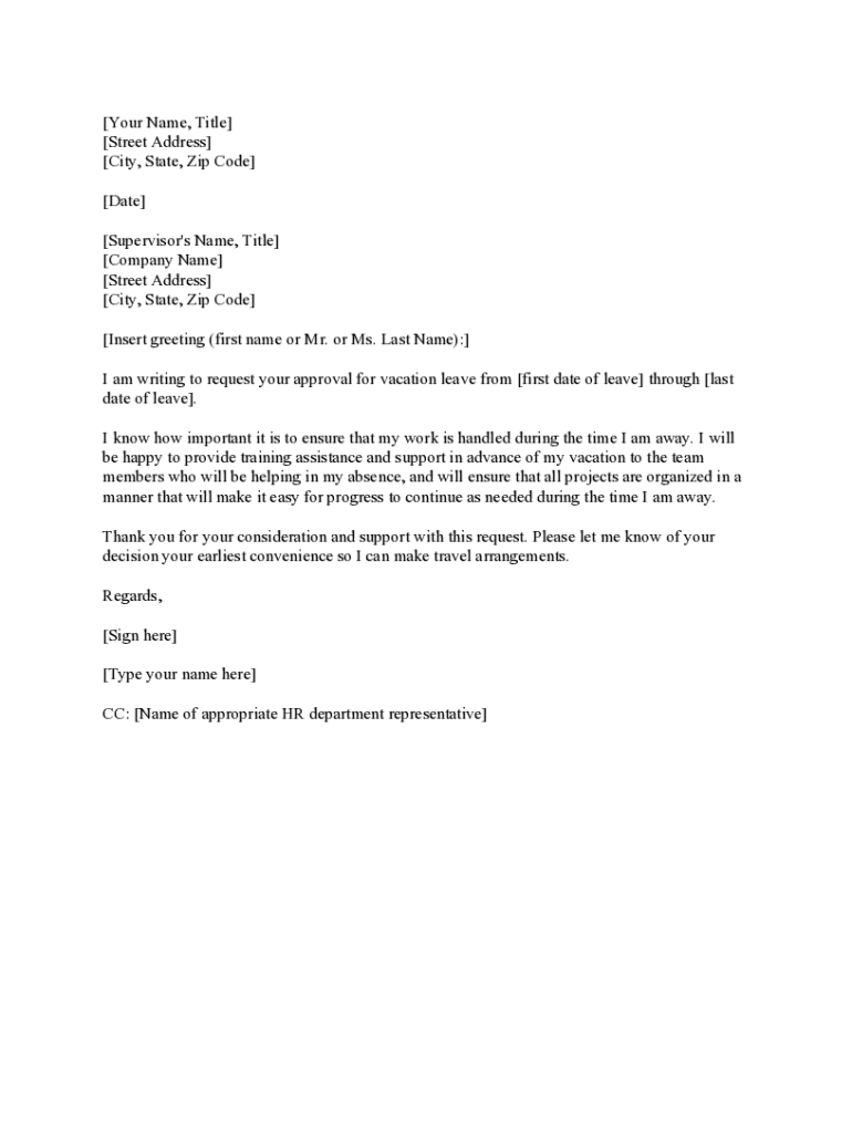 Fillable Online Free Vacation Request Letter Templates Fax Email Print ...