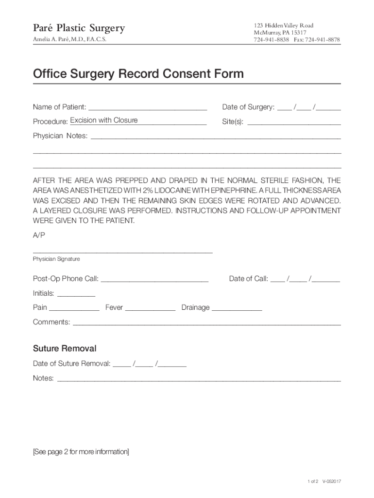 Fillable Online Office Surgery Record Consent Form Fax Email Print ...