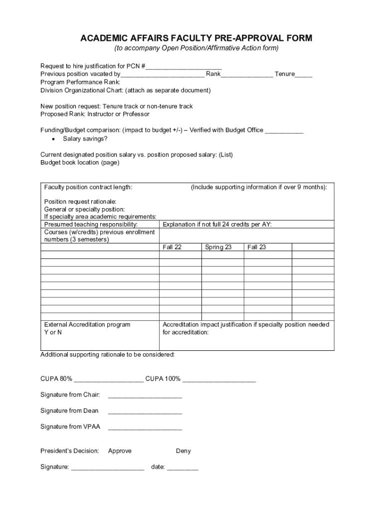 Fillable Online ACADEMIC AFFAIRS FACULTY PRE-APPROVAL FORM Fax Email Print - pdfFiller