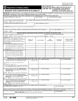 Fillable Online VA Form 26-1880. REQUEST FOR A CERTIFICATE OF ...