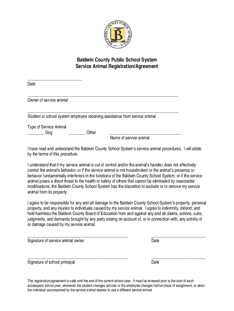 Fillable Online Service Animal Registration Agreement Form Fax Email ...