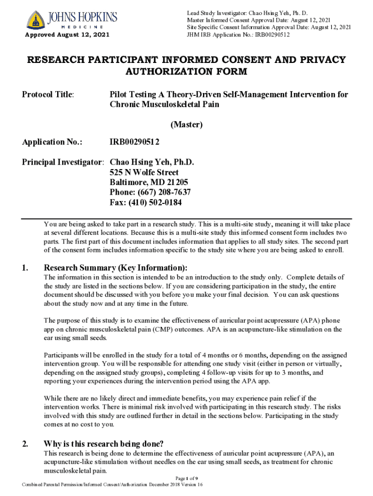 Fillable Online RESEARCH PARTICIPANT INFORMED CONSENT AND ... Fax Email Print - pdfFiller