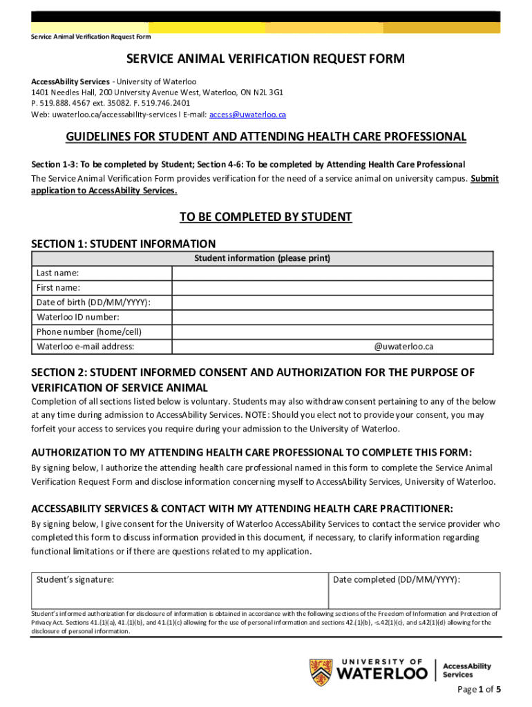 Fillable Online SERVICE ANIMAL VERIFICATION REQUEST FORM Fax Email Print - pdfFiller