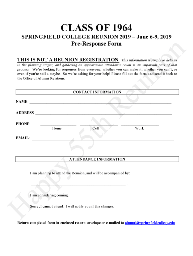 Fillable Online Reunion Class PagesSpringfield College Fax Email Print ...