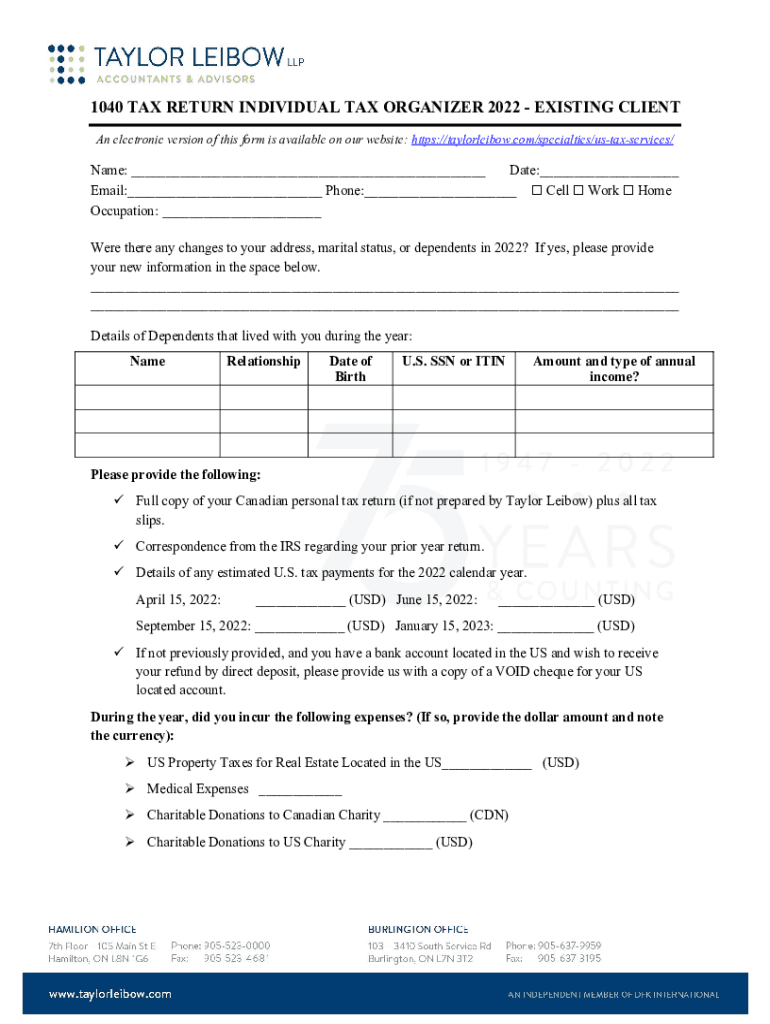 Fillable Online 1040 TAX RETURN INDIVIDUAL TAX ORGANIZER 2022 Fax Email ...