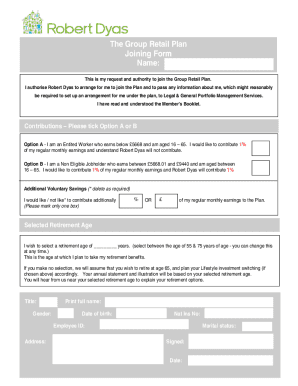Fillable Online The Group Retail Plan Joining Form Name: Fax Email ...