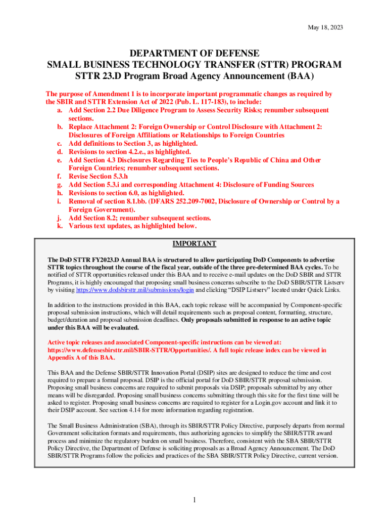 Fillable Online DoD STTR 23.B Program BAA - Deadline June 14,2023 ...