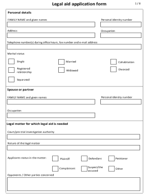 Fillable Online Legal aid application form. Legal aid application form ...