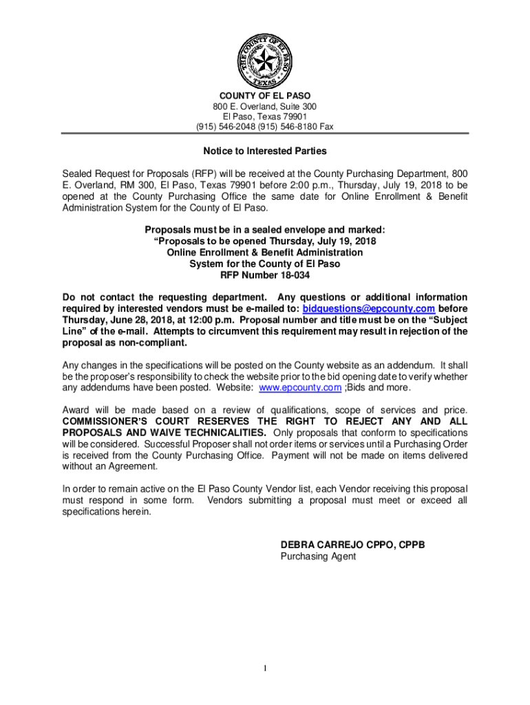 Fillable Online Solicitations - El Paso County Administration Fax Email ...