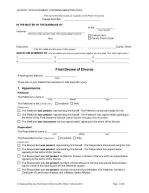 Fillable Online Texas Final Decree Divorce Form. Legal Fax Email Print ...