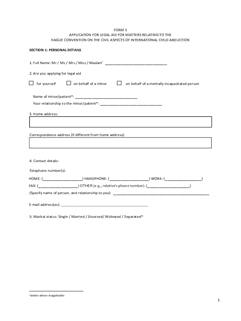 Fillable Online HAGUE - Application for Legal Aid Fax Email Print ...