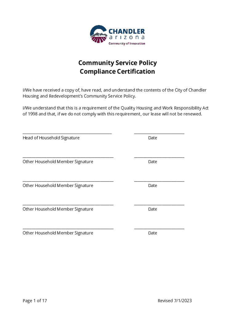 Fillable Online Community Service Policy Compliance Certification Fax ...