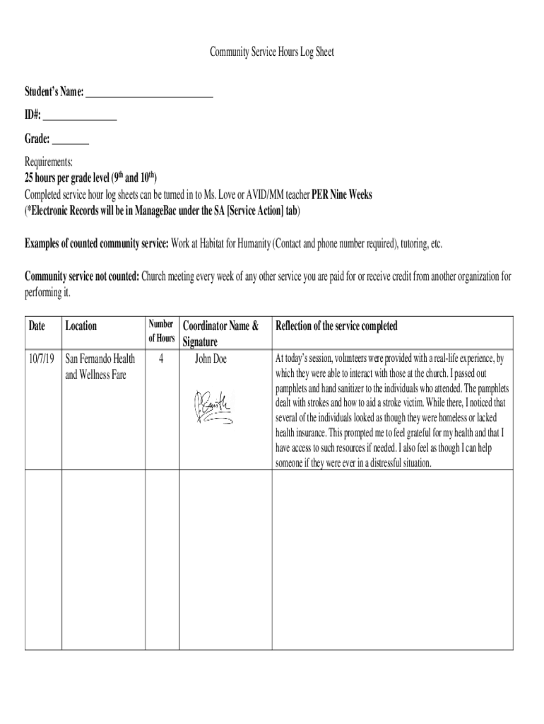 Fillable Online Service Hours Worksheet Fax Email Print - pdfFiller
