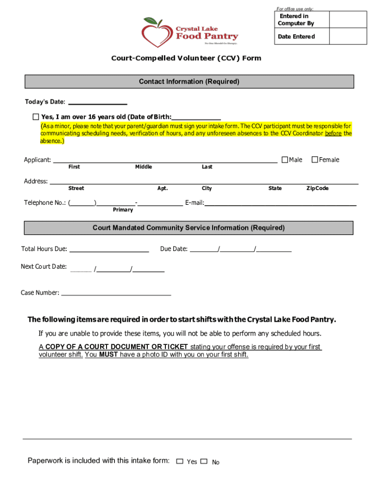 Fillable Online Volunteer at CCV - Christ's Church of the Valley Fax ...