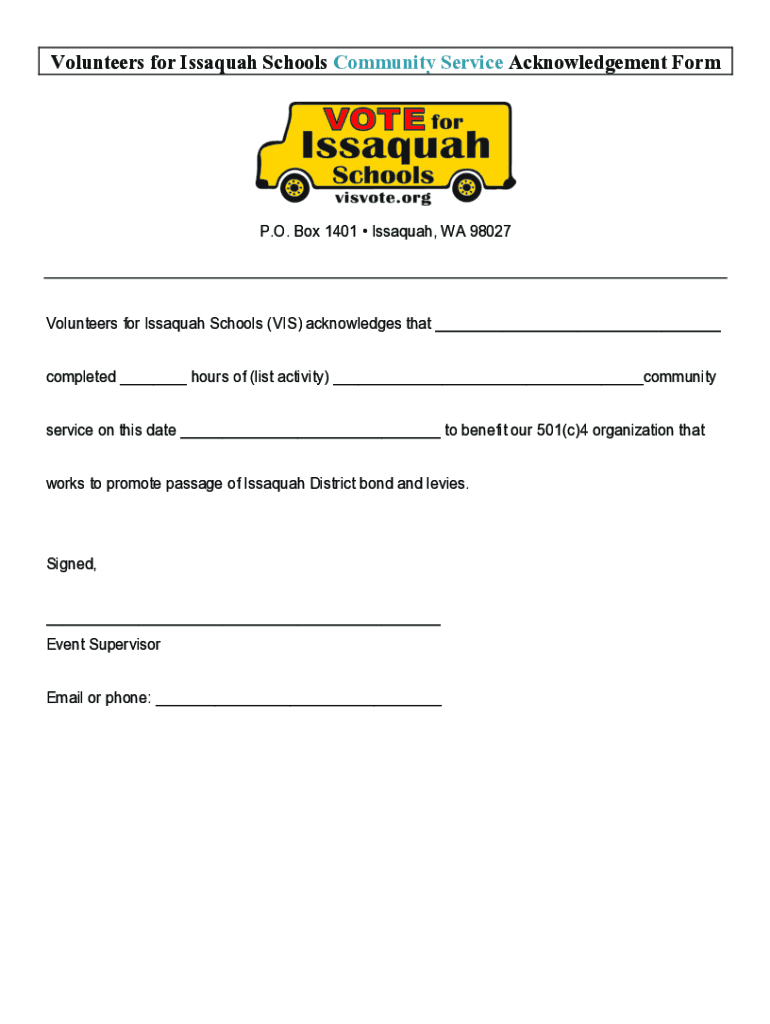 Fillable Online VIS Community Service Acknowledgement Form R22 Fax ...