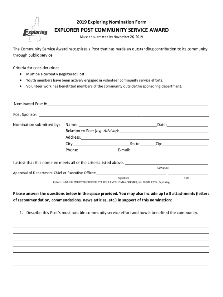 Fillable Online 2019 Post Community Service Award Nomination Form.doc ...
