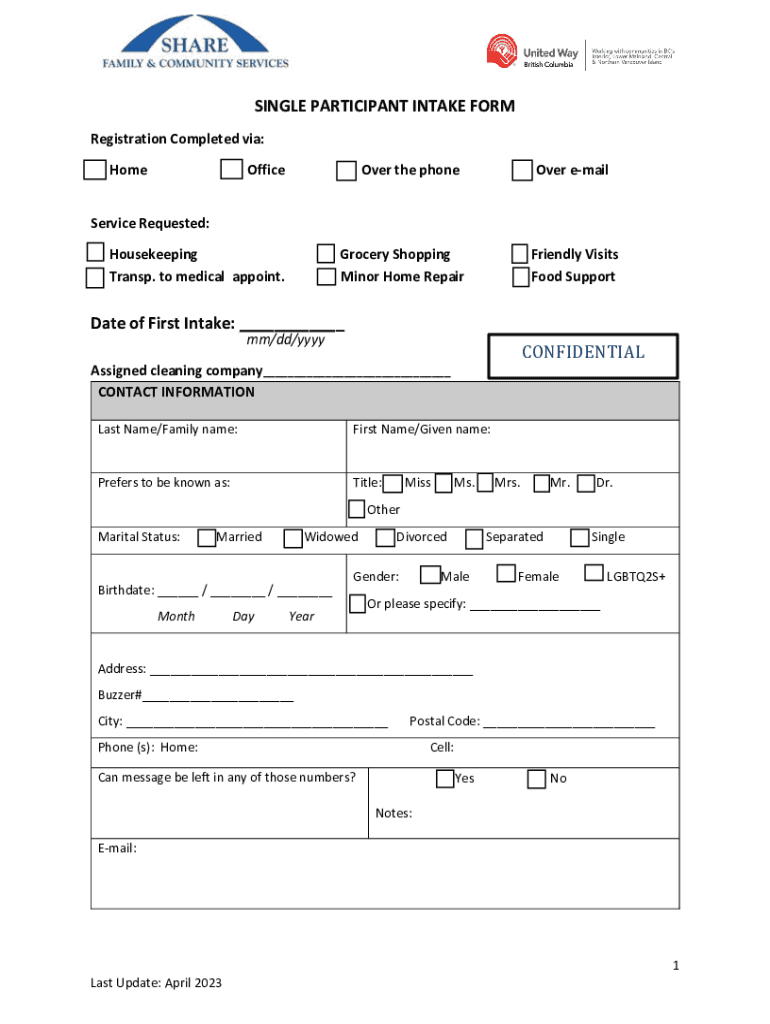 Fillable Online Intake Application Forms Fax Email Print - pdfFiller