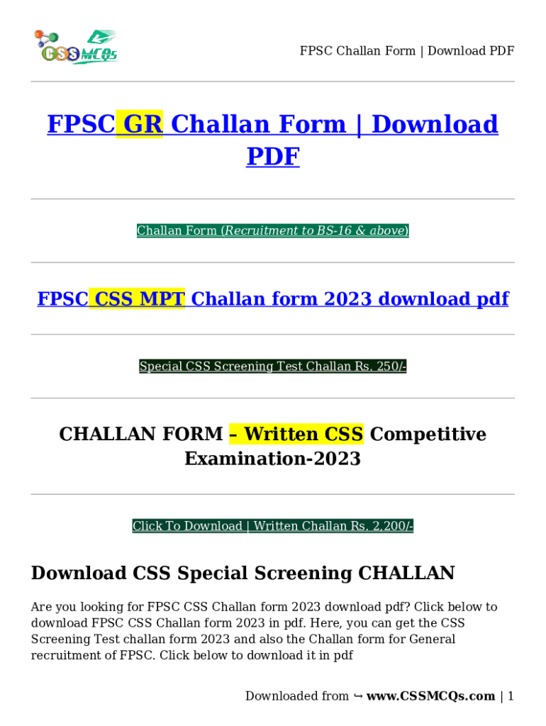 Fillable Online Fpsc Challan Form Pdf - Fill and Sign Printable ...