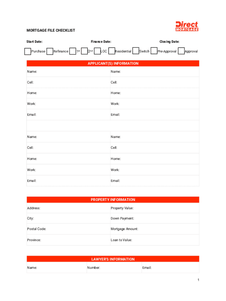 Fillable Online MORTGAGE FILE CHECKLIST Fax Email Print - pdfFiller