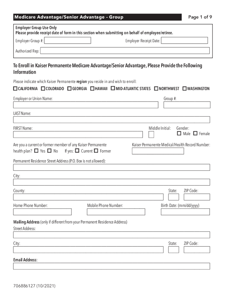 Fillable Online healthplans kaiserpermanente Kaiser medicare enrollment form Fax Email Print ...