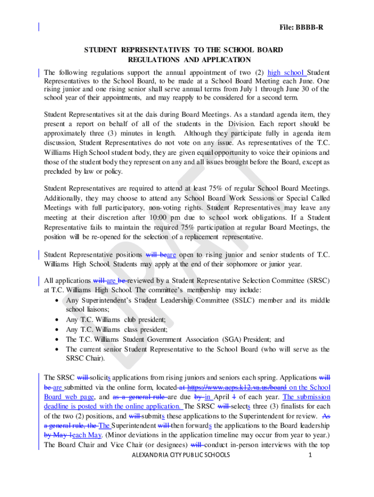 Fillable Online STUDENT REPRESENTATIVES TO THE SCHOOL ... Fax Email ...