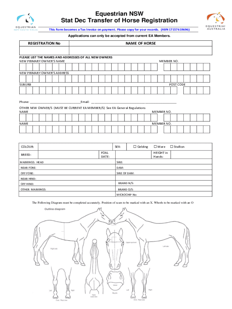 Fillable Online Equestrian NSW Stat Dec Transfer of Horse Registration ...