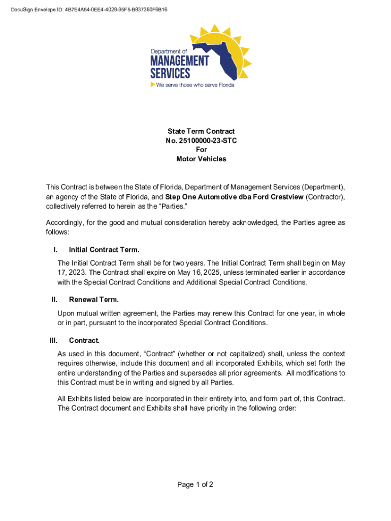 Fillable Online State Term Contract No. 25100000-23-STC For Motor ...
