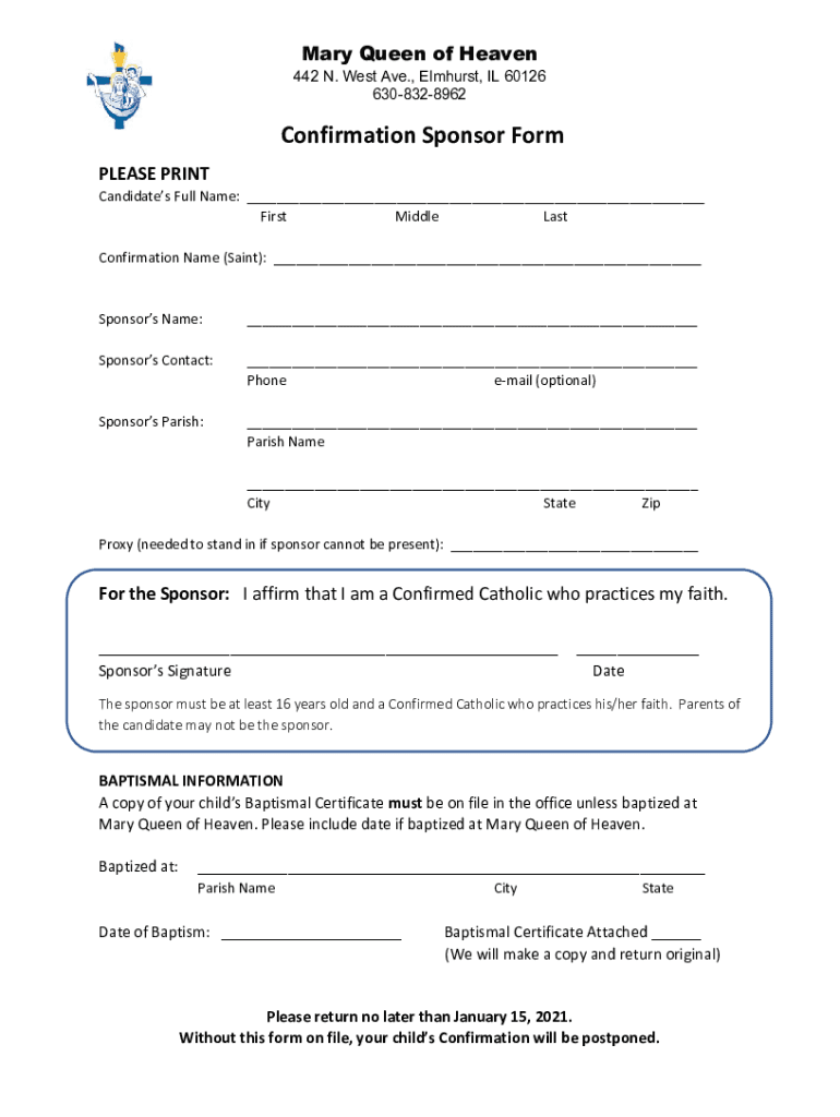 Fillable Online Sponsor Form 2020-2021 Fax Email Print - pdfFiller