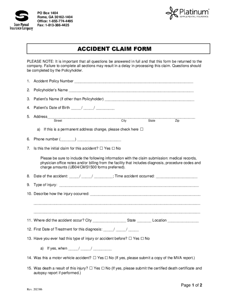 Fillable Online Accident Claim Form 9-3-20 Fax Email Print - pdfFiller