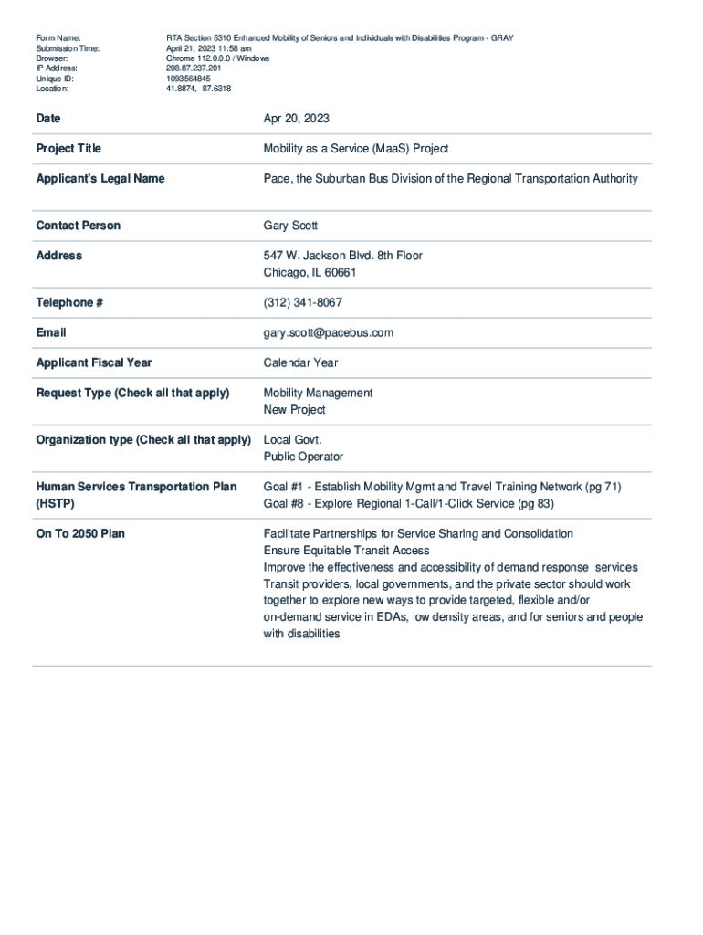 Fillable Online RTA Section 5310 Enhanced Mobility of Seniors and ...