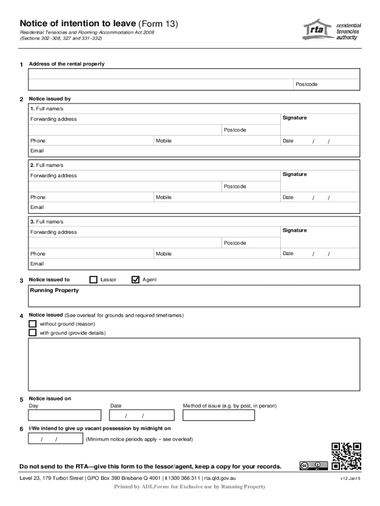 Fillable Online Form 13 - Notice of Intention to Leave.pdf Fax Email ...