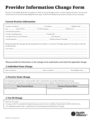 Fillable Online Provider Information Change Form Health Alliance Fax ...