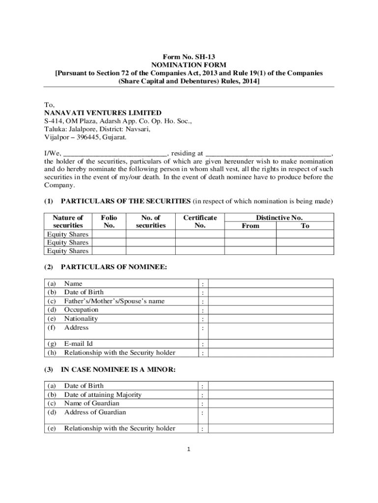 Fillable Online SH-13 Nomination Form Fax Email Print - pdfFiller