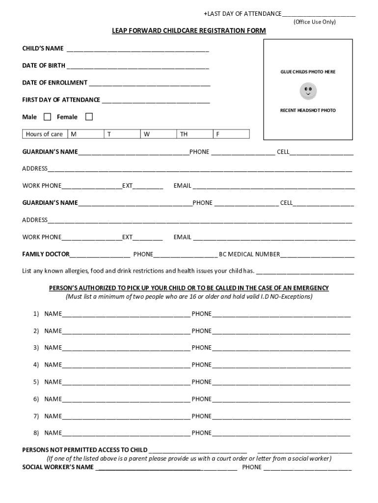 Fillable Online JFS 01234 Child Enrollment and Health Information for ...