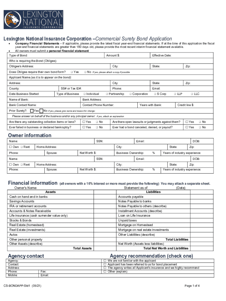 Fillable Online Commercial Surety Bond Application Fax Email Print ...