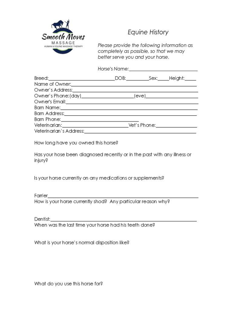 Fillable Online equine history sheet Fax Email Print - pdfFiller