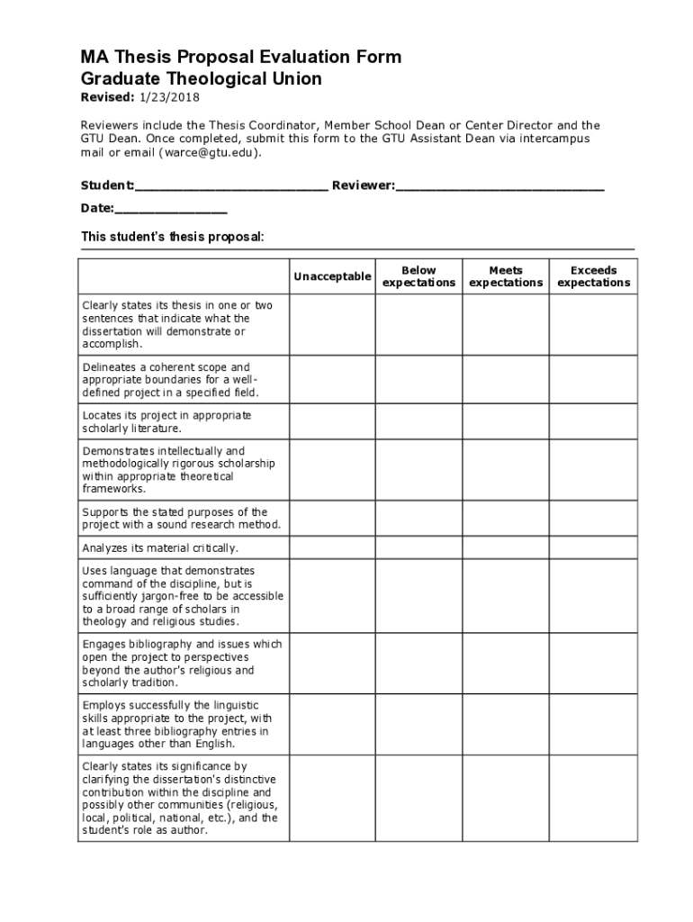 Fillable Online GTU MA Thesis Proposal Evaluation Form.docx Fax Email Print - pdfFiller