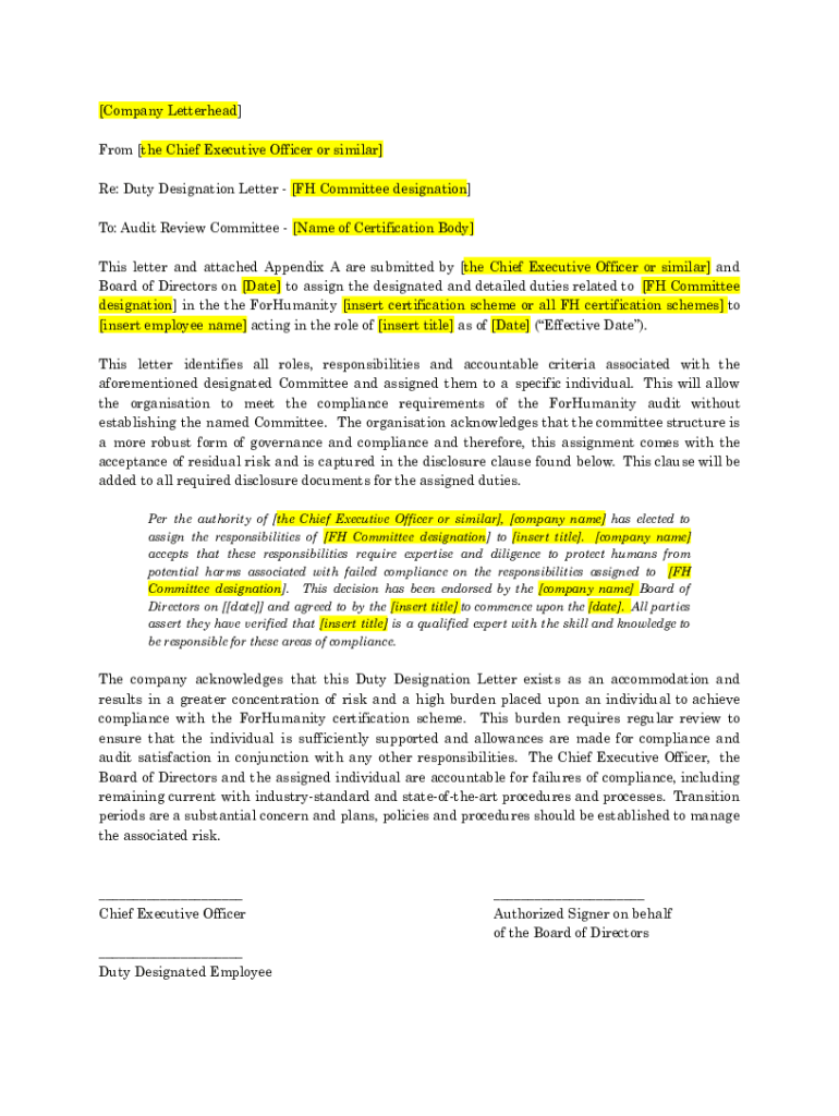 Fillable Online Duty Designation Letter Template - Body of Knowledge ...