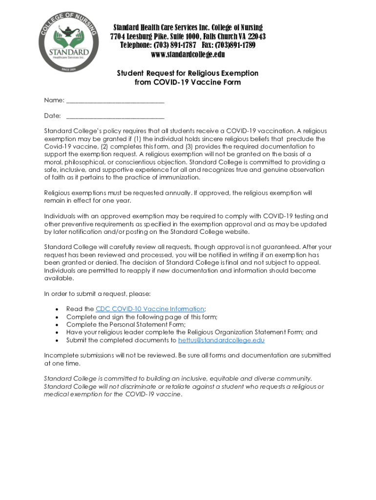 Fillable Online Religious-Exemption-Form-COVID-19-VACCINE- ... Fax ...