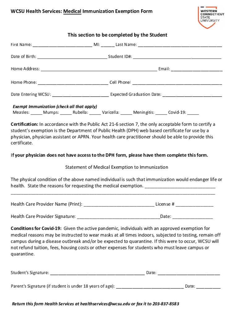 Fillable Online Medical Immunization Exemption FormHealth Services Fax ...