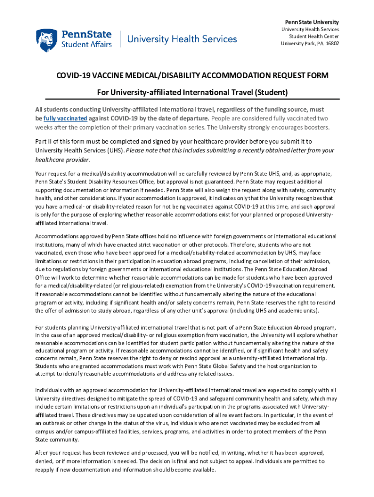 Fillable Online studentaffairs psu Fillable Online psu Reasonable Accommodation Request ... Fax ...